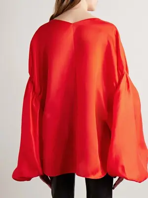 Khaite Quico Oversized Silk Blouse - Red