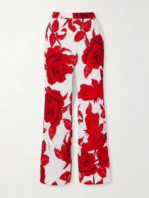 Balmain Floral Print Crepe Flared Trousers
