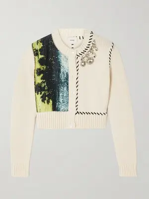 Erdem Cropped Crystal-embellished Cardigan - Multi