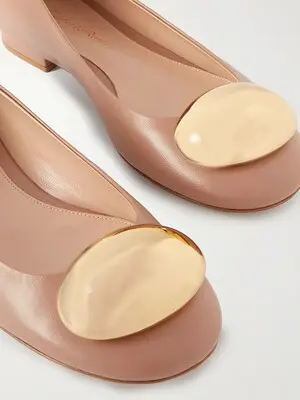 GIANVITO ROSSI Embellished Leather Ballet Flats - Neutrals