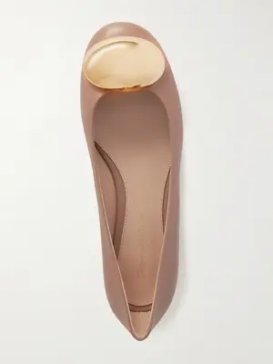 GIANVITO ROSSI Embellished Leather Ballet Flats - Neutrals
