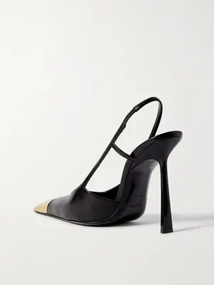 Saint Laurent Jeanne Cassandre-embellished Glossed-leather Slingback Pumps - Black