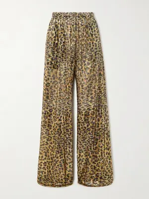 AZ FACTORY Leopard-print Sequined Crepe Wide-leg Pants - Multi