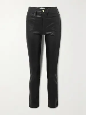 FRAME Le Sylvie High-rise Slim-leg Leather Trousers - Black
