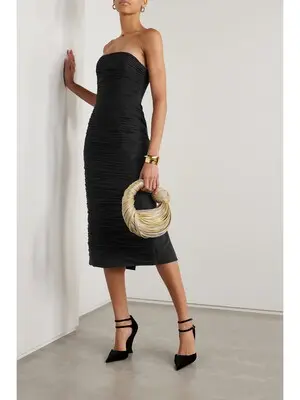 Carolina Herrera Strapless Ruched Silk-crepe Midi Dress