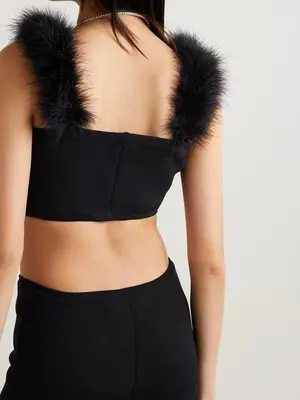 Magda Butrym Cropped Feather-trimmed Knitted Top