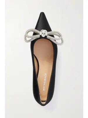 Mach & Mach Double Bow Crystal-embellished Satin Pointed-toe Flats - Black