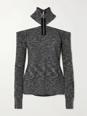 CHRISTOPHER KANE Cold Shoulder Zip Detail Wool Sweater