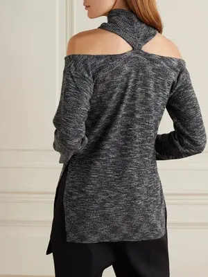 CHRISTOPHER KANE Cold Shoulder Zip Detail Wool Sweater