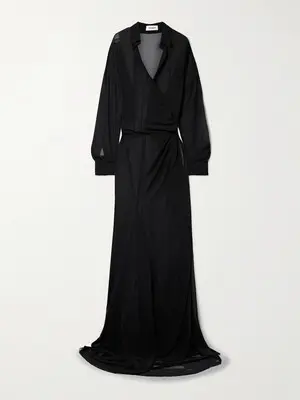 MONOT Cami Wrap-effect Chiffon Maxi Dress - Black