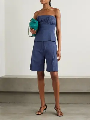 Tove Ruby Gathered Linen-blend Twill Peplum Bustier Top