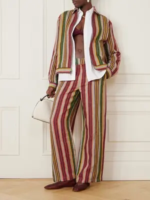 THE ELDER STATESMAN Coastal Decon Striped Linen-jacquard Jacket