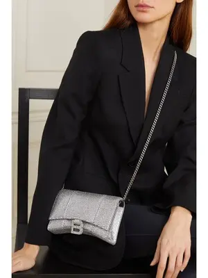 Balenciaga Hourglass Crystal-embellished Suede Shoulder Bag