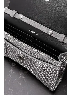 Balenciaga Hourglass Crystal-embellished Suede Shoulder Bag