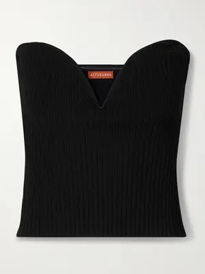 Altuzarra Lennon Strapless Ribbed-knit Bustier Top - Black