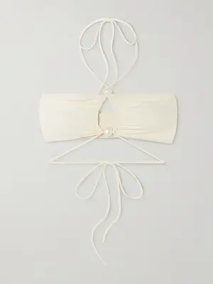 Magda Butrym Cutout Faux Pearl-embellished Halterneck Bikini Top - Neutrals