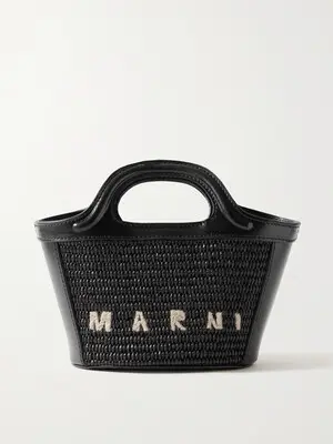 Marni Tropicalia Micro Leather And Embroidered Raffia-like Tote