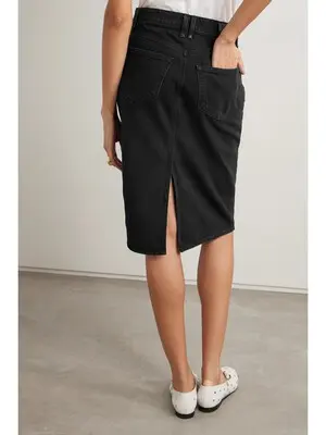 Paige Siren" Wash Denim Skirt With Knee Slit