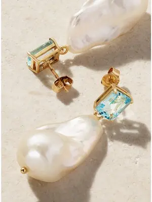 Mateo 14kt Gold Baroque Pearl And Topaz Drop Earrings