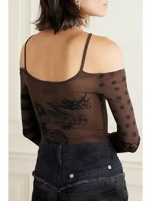 JEAN PAUL GAULTIER Knwls Cold-shoulder Printed Stretch-jersey Bodysuit