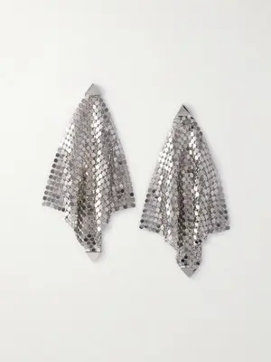 Rabanne Pixel Flow Chainmail Drop Earrings - Silver