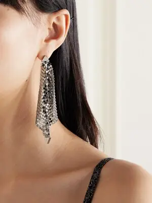 Rabanne Pixel Flow Chainmail Drop Earrings - Silver