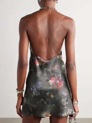 Y/project Floral Print Recycled Satin Mini Dress - Gray
