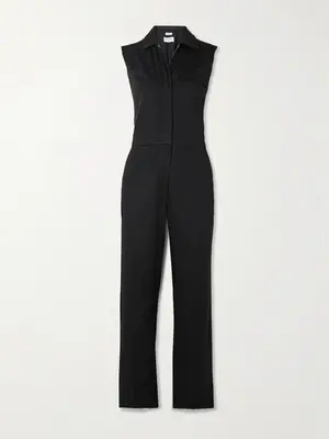 RIVET UTILITY Sleeveless Frayed Cotton-blend Twill Jumpsuit - Black