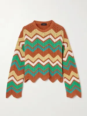 Alanui Kaleidoscopic Chevron Crocheted Cotton-blend Sweater