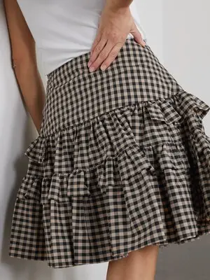 MOLLY GODDARD Tiered Ruffled Gingham Cotton-poplin Mini Skirt