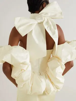 MISS SOHEE Strapless Convertible Silk-taffeta Peplum Top With Detachable Sleeves And Bow