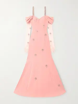 Sabina Bilenko Embellished Crepe And Tulle Gown With Opera Gloves - Pink
