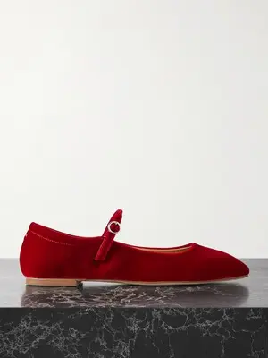 AeydĒ Velvet Mary Jane Ballet Flats - Red