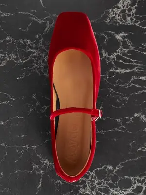 AeydĒ Velvet Mary Jane Ballet Flats - Red