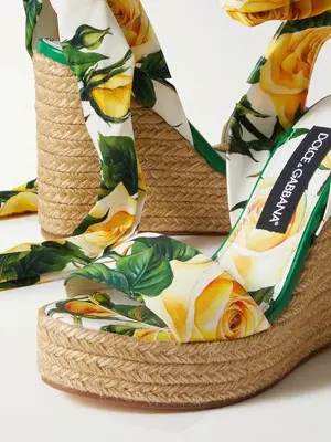 Dolce & Gabbana Lolita Floral-print Stretch-silk Espadrille Wedge Sandals - Multi
