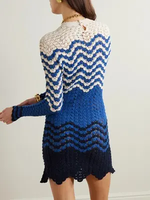Escvdo Victoria Striped Crocheted Cotton Mini Dress