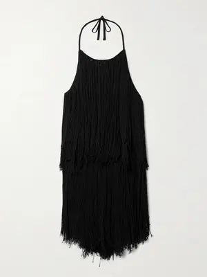 Altuzarra Delphinia Fringed Cotton And Silk-blend Halterneck Sweater - Black