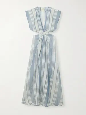 ADMONA Striped Mesh Maxi Dress With Cutouts - Blue
