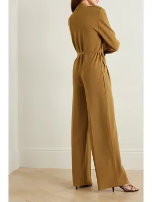 Norma Kamali Belted Pleated Stretch-jersey Jumpsuit