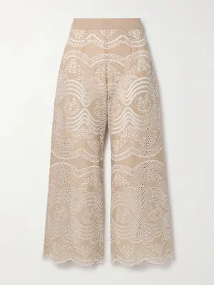 Miguelina Alegra Cropped Scalloped Broderie Anglaise Cotton-voile Straight-leg Pants - Neutrals