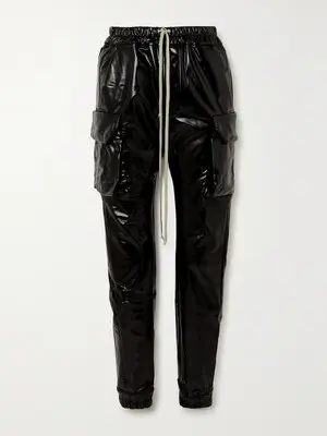 Rick Owens Mastodon Coated Cotton-blend Tapered Cargo Pants - Black