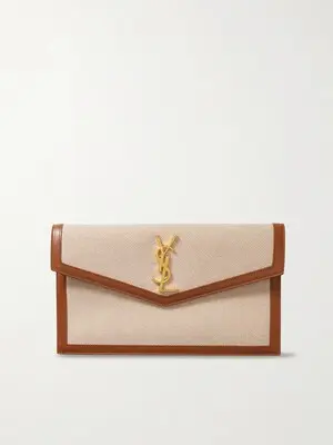 Saint Laurent Uptown Leather-trimmed Cotton-canvas Pouch - Brown
