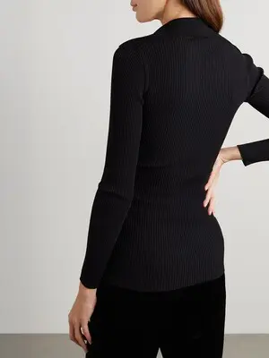 Saint Laurent Embellished Ribbed-knit Polo Sweater