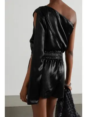 Rick Owens Convertible One-sleeve Satin Playsuit