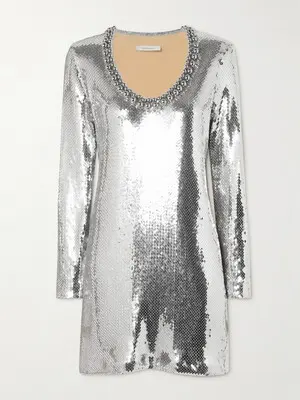 Rabanne Embellished Sequined Mesh Mini Dress - Silver