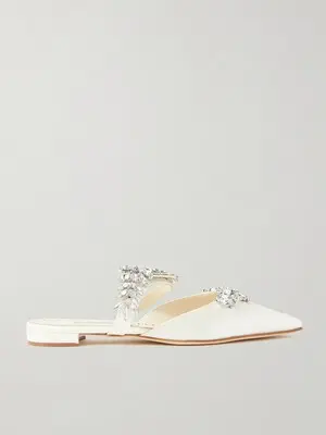 Manolo Blahnik Lurum 45 Crystal-embellished Satin Slippers - Neutrals