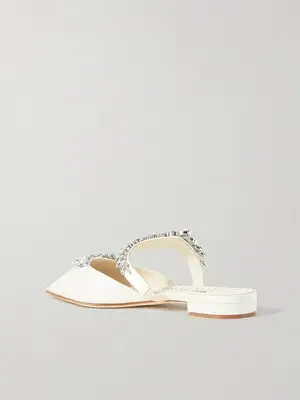 Manolo Blahnik Lurum 45 Crystal-embellished Satin Slippers - Neutrals