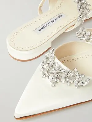 Manolo Blahnik Lurum 45 Crystal-embellished Satin Slippers - Neutrals