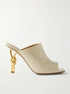 Bottega Veneta Leather Mules With Gold Tone Knot Heel - White