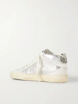GOLDEN GOOSE Mid Star Distressed Metallic Snake-effect Leather Sneakers